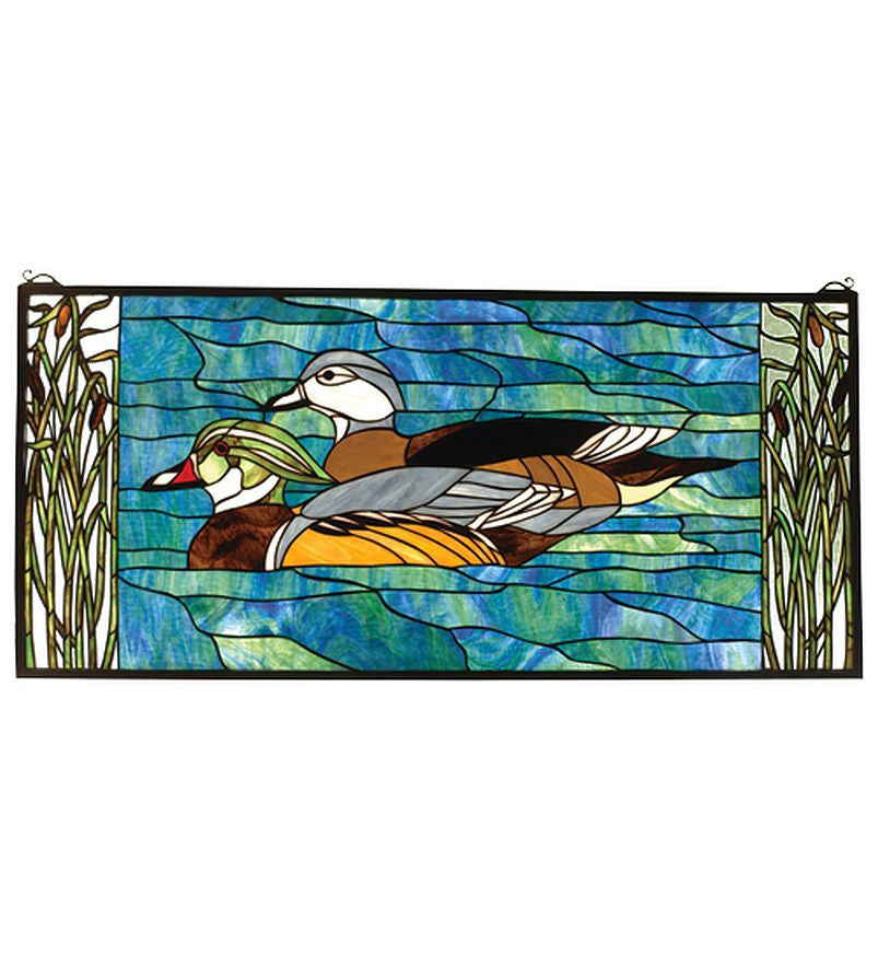 35"W X 16"H Wood Ducks Stained Glass Window-Add to Your Lodge Decor ...