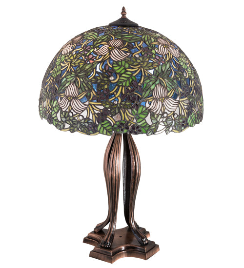 30"H Trillium & Violet Stained Glass Table Lamp-Complement Your Decor ...