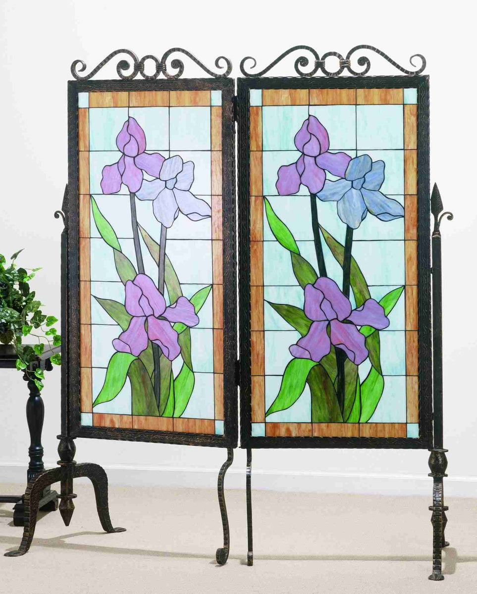 52"W X 63"H Floral Iris Floral Stained Glass Room Divider-Shop Now ...
