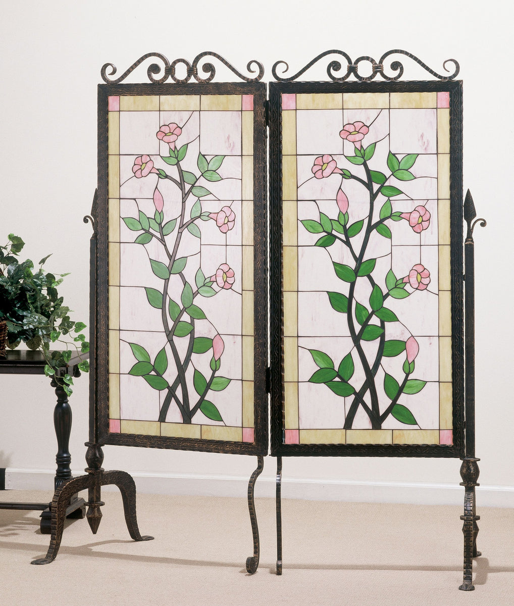 52"W x 63"H Gerardia Glass & Metal 2 Panel Floral Room Divider ...